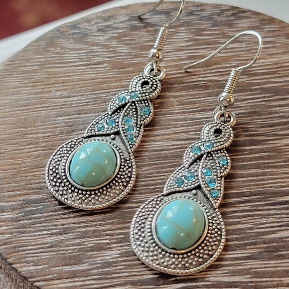 Jewelry | Last Pair Rhinestone Shimmer Turquoise Stone Dangle Drop ...
